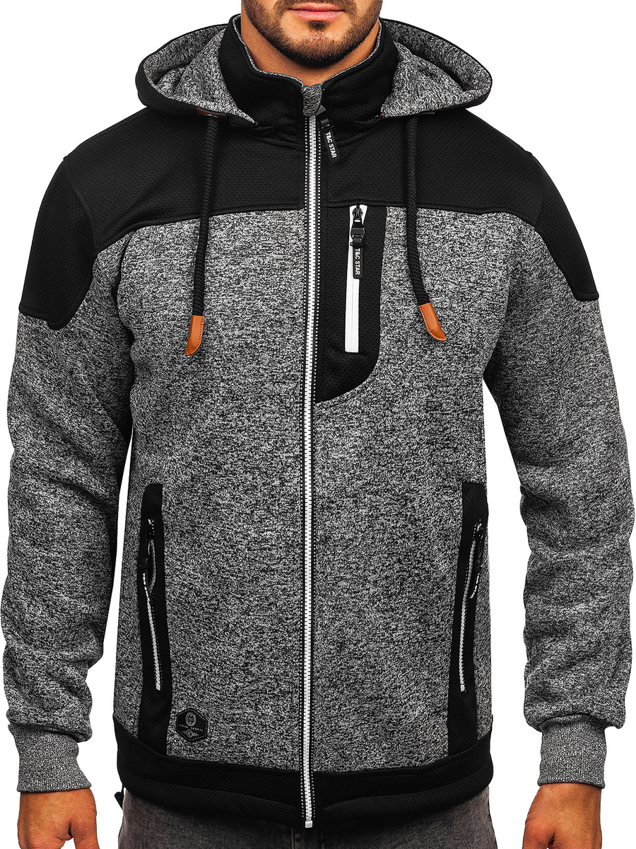 Herren Sweatshirt-Jacke mit Kapuze Schwarzgrau Bolf TC1262 - Bolf.de